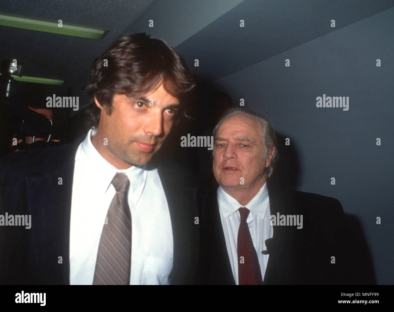 SANTA MONICA, CA - SEPTEMBER 26: (L-R) Christian Brando and father ...