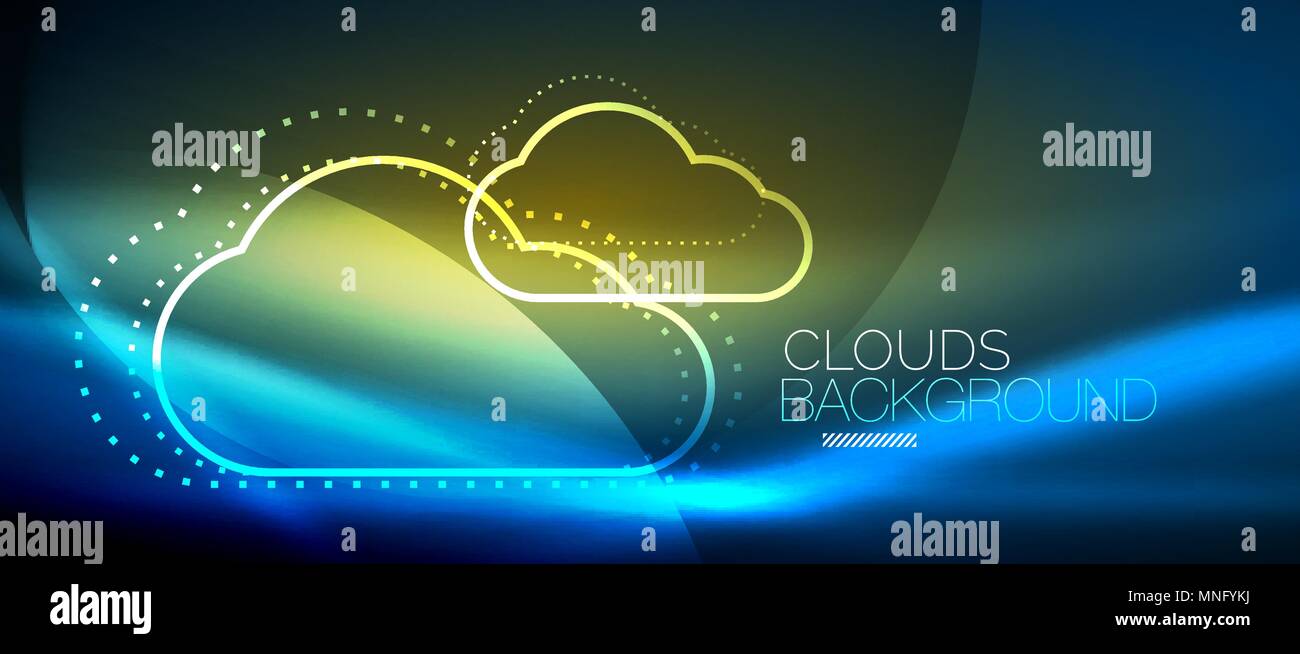 Vector cloud computing, storage concept. Vector blue cloud computing, storage concept, neon ...