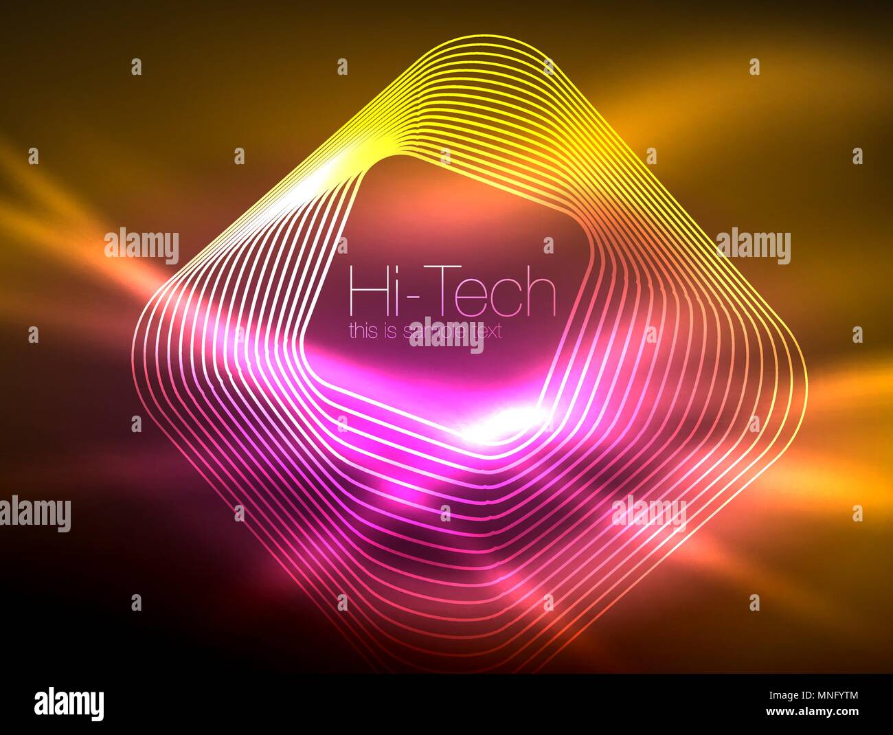 Neon glowing outline squares in dark. Neon glowing outline squares in ...