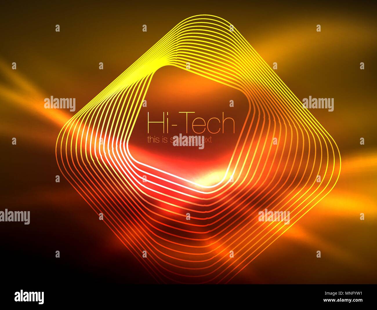 Neon glowing outline squares in dark. Neon glowing outline squares in ...