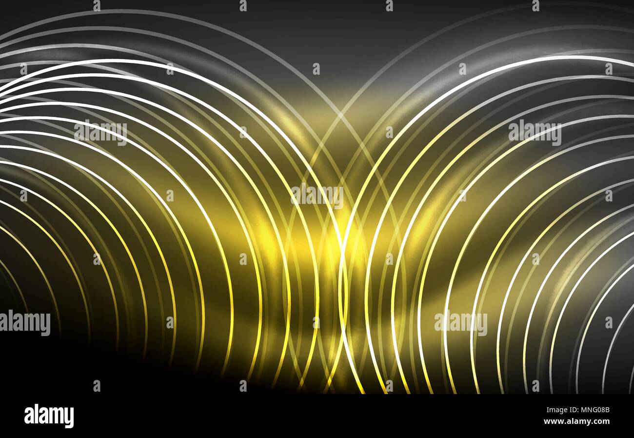 Circular glowing neon shapes, techno background. Abstract shiny ...