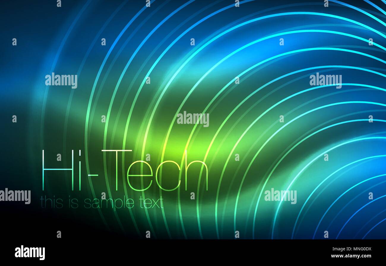 Circular glowing neon shapes, techno background. Abstract shiny ...
