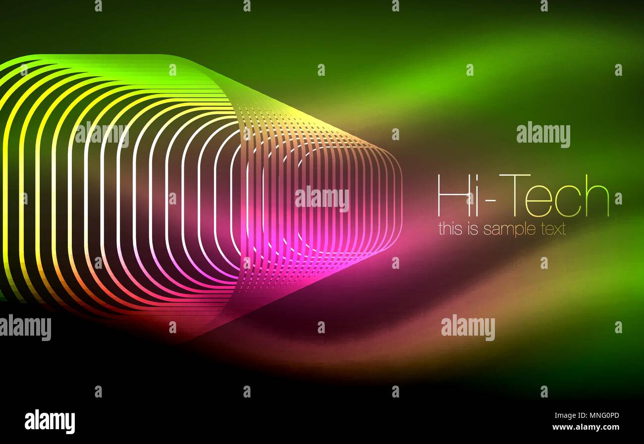 Glowing ellipses dark background, waves and swirl, neon light effect ...