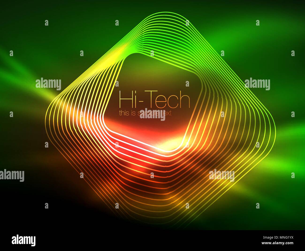 Neon glowing outline squares in dark. Neon glowing outline squares in ...