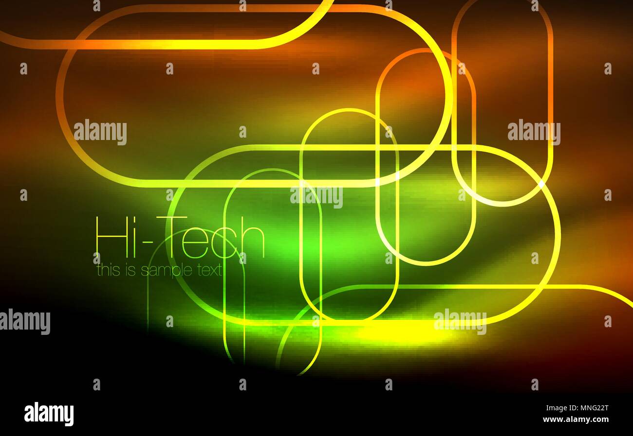 Glowing ellipses dark background, waves and swirl, neon light effect ...