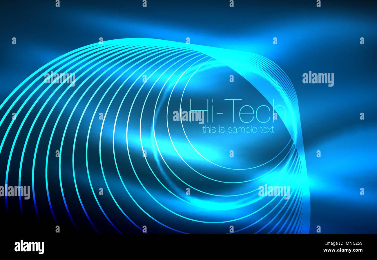 Circular glowing neon shapes, techno background. Abstract shiny ...