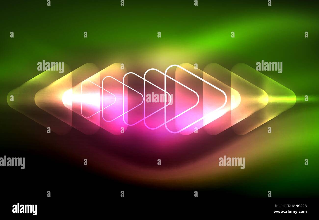 Glowing vector triangle geometric shapes in dark space. Glowing vector ...