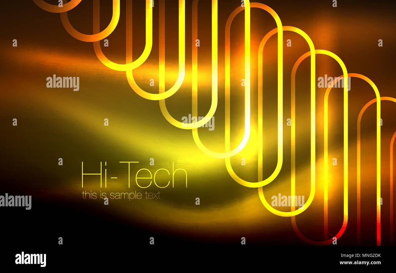 Glowing ellipses dark background, waves and swirl, neon light effect ...