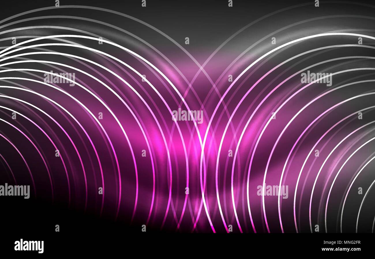 Circular glowing neon shapes, techno background. Abstract shiny ...