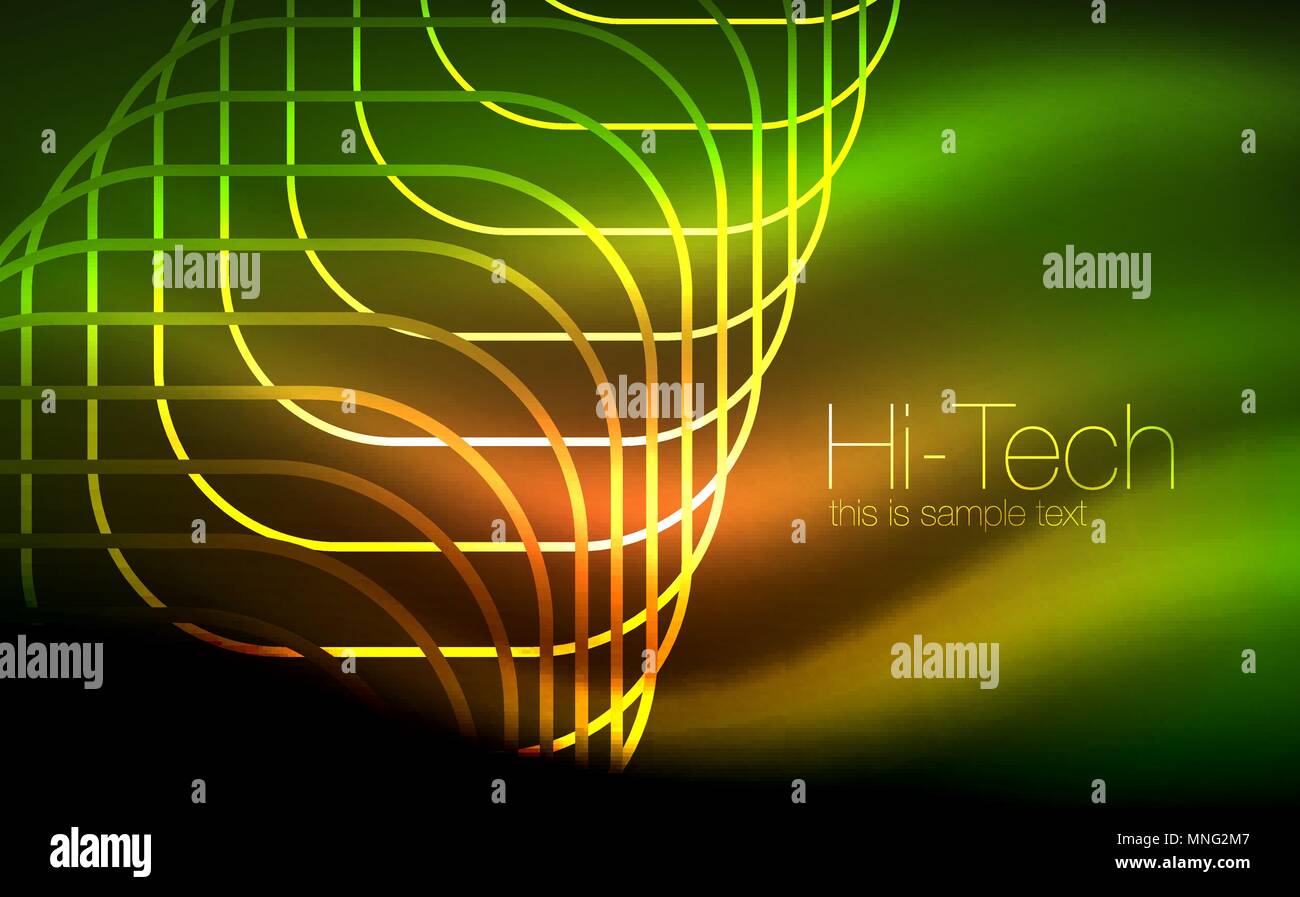 Glowing ellipses dark background, waves and swirl, neon light effect ...