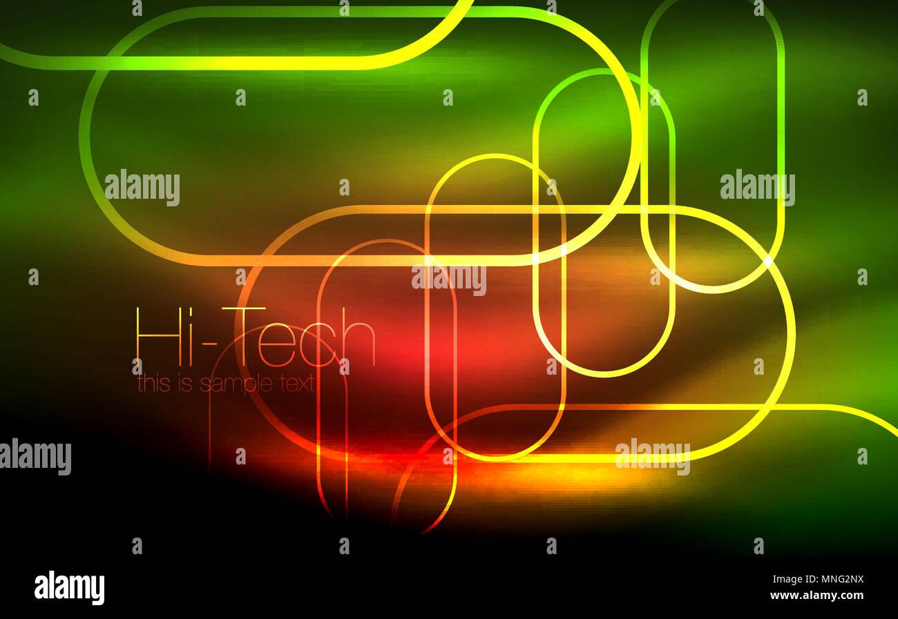 Glowing ellipses dark background, waves and swirl, neon light effect ...