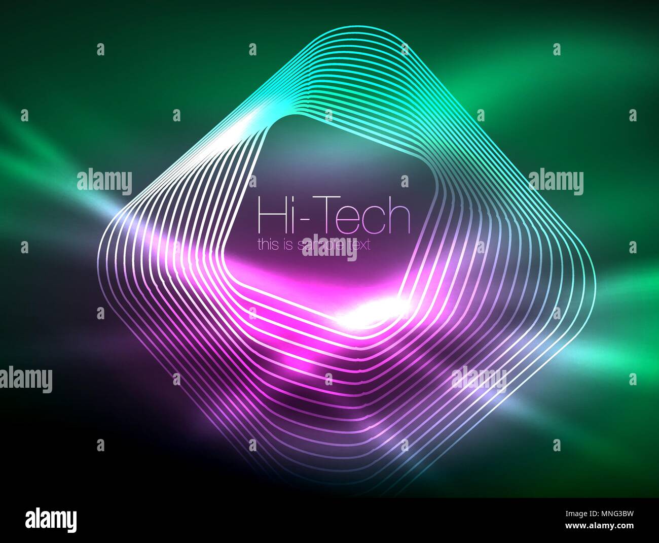 Neon glowing outline squares in dark. Neon glowing outline squares in ...