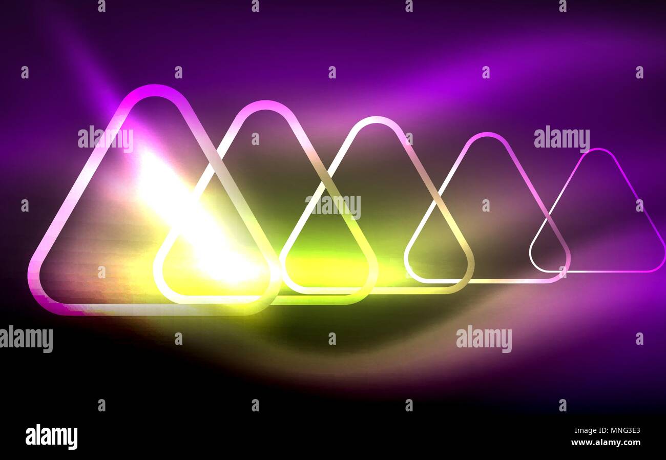Glowing vector triangle geometric shapes in dark space. Glowing vector ...