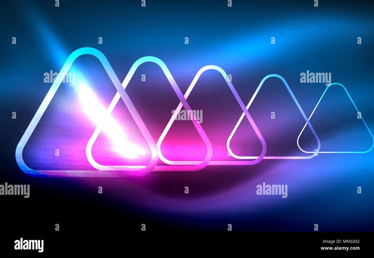 Glowing vector triangle geometric shapes in dark space. Glowing vector ...
