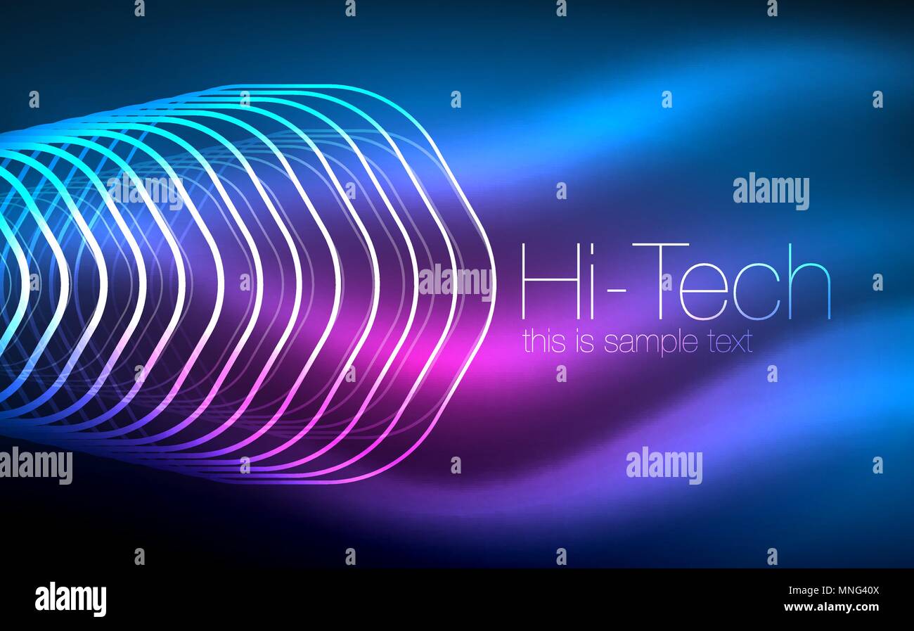 Outline hexagons, glowing geometric shapes, digital techno abstract ...