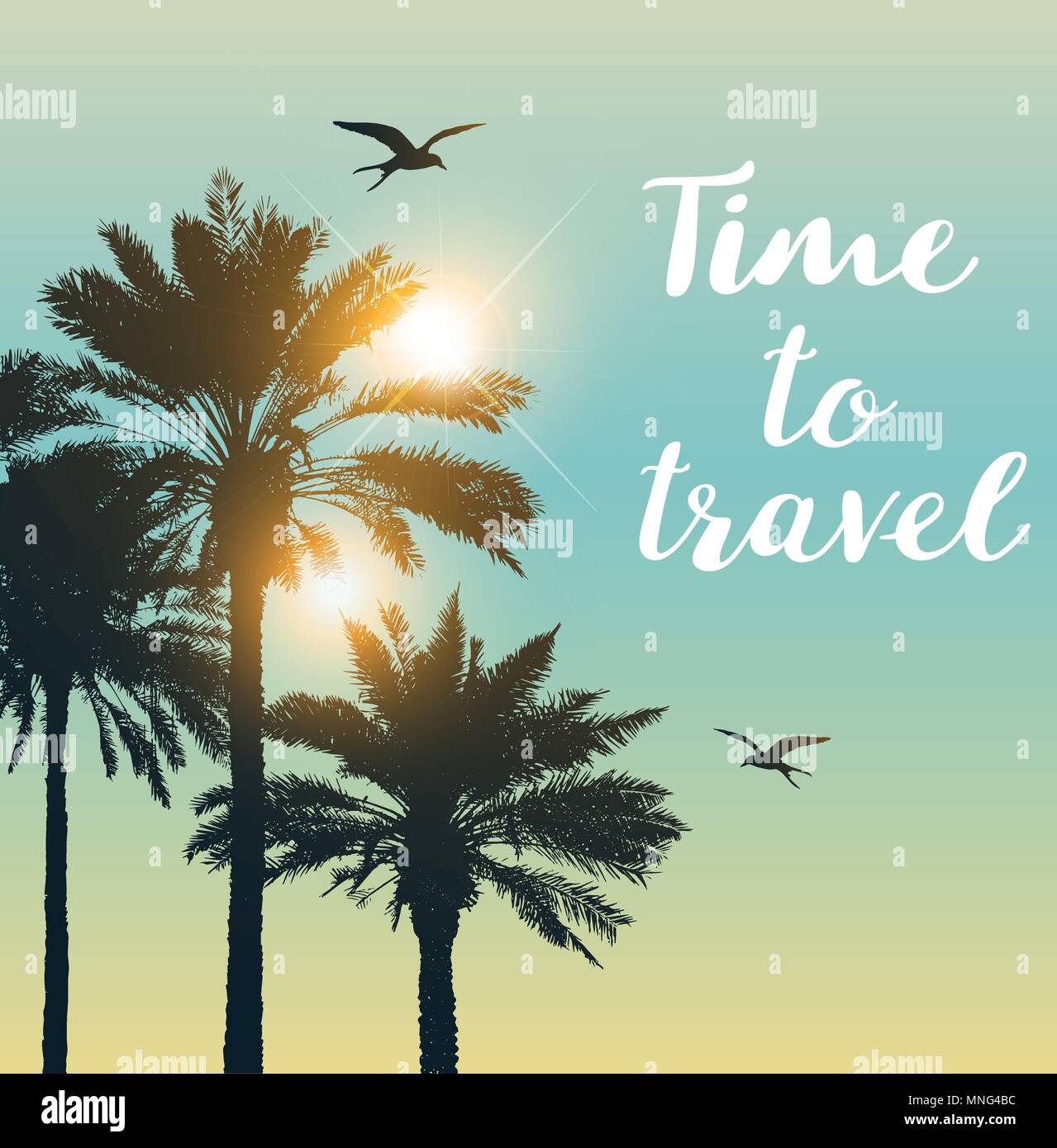 Travel background with silhouettes of palms and sun Stock Vector Image ...