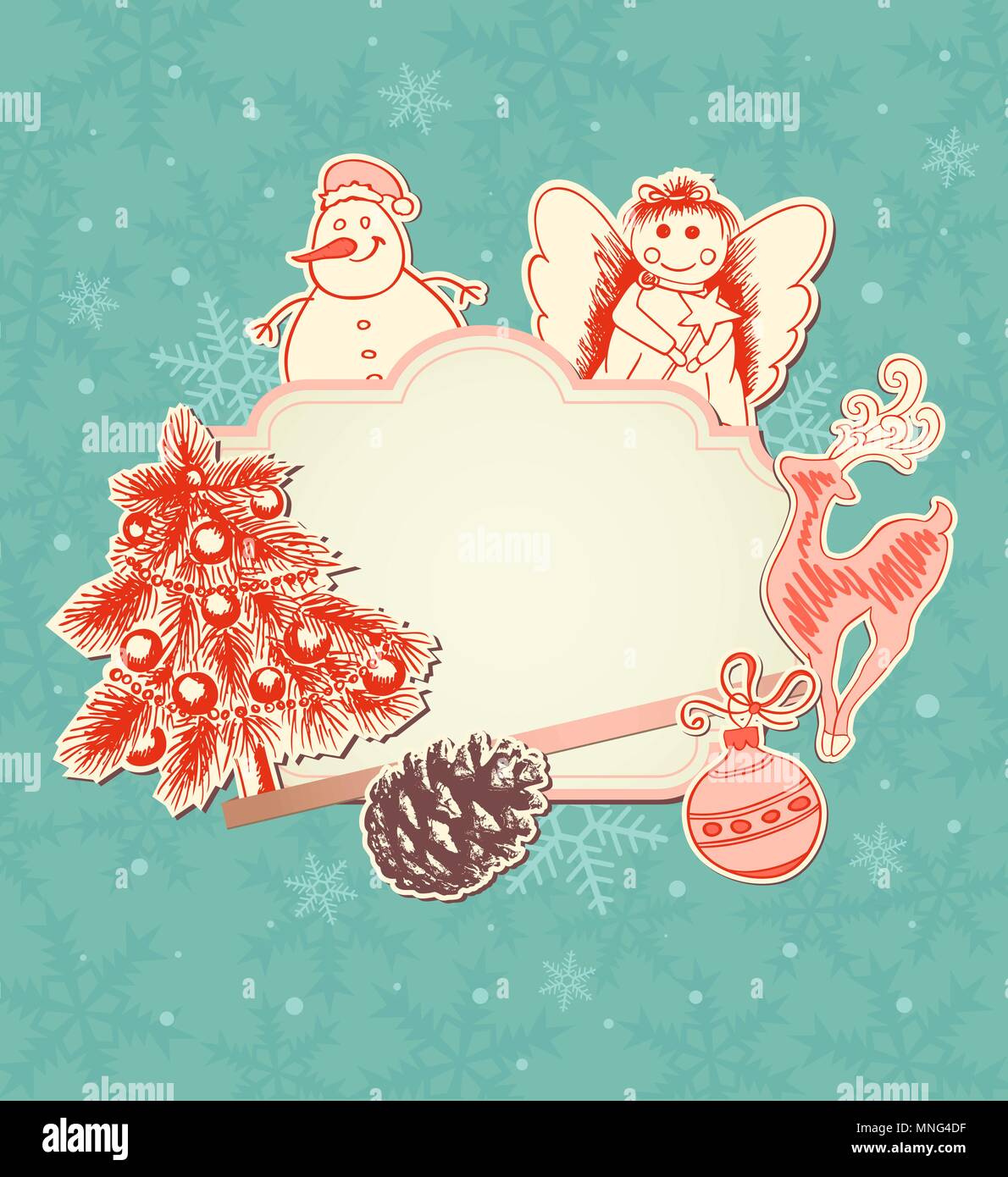 Vintage green Christmas background with paper decorations Stock Vector ...