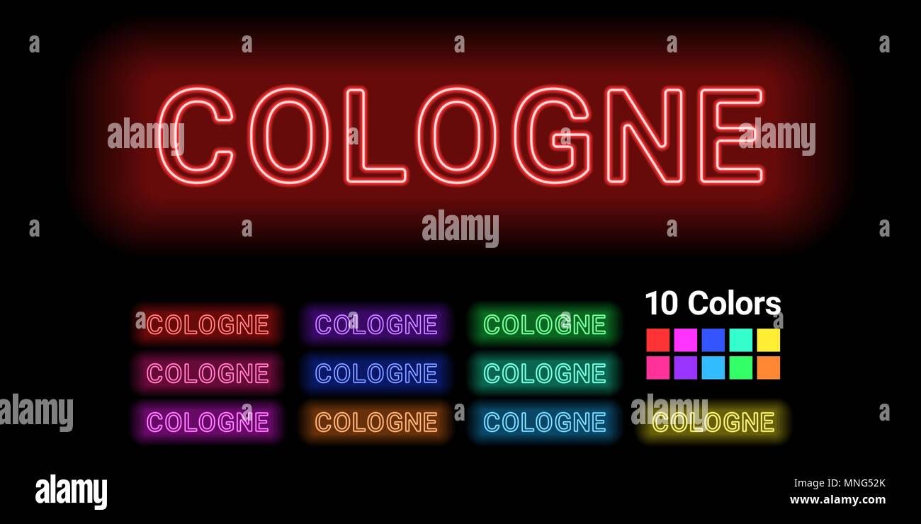 Neon name of Cologne city. Vector illustration of Cologne inscription ...