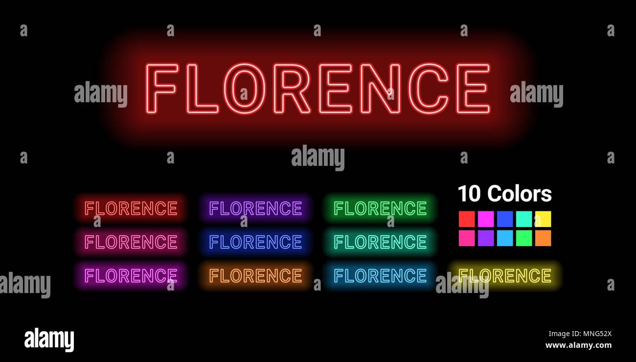 Neon name of Florence city. Vector illustration of Florence inscription ...
