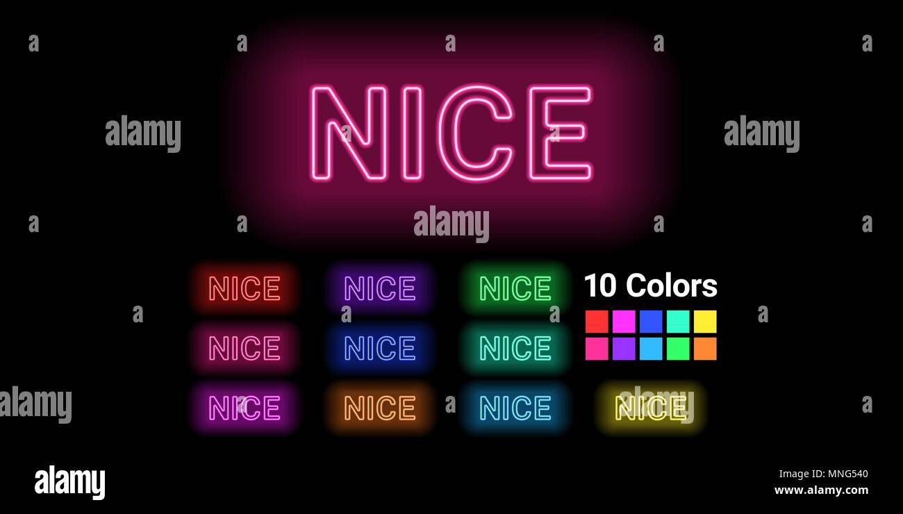 Neon name of Nice city. Vector illustration of Nice inscription ...
