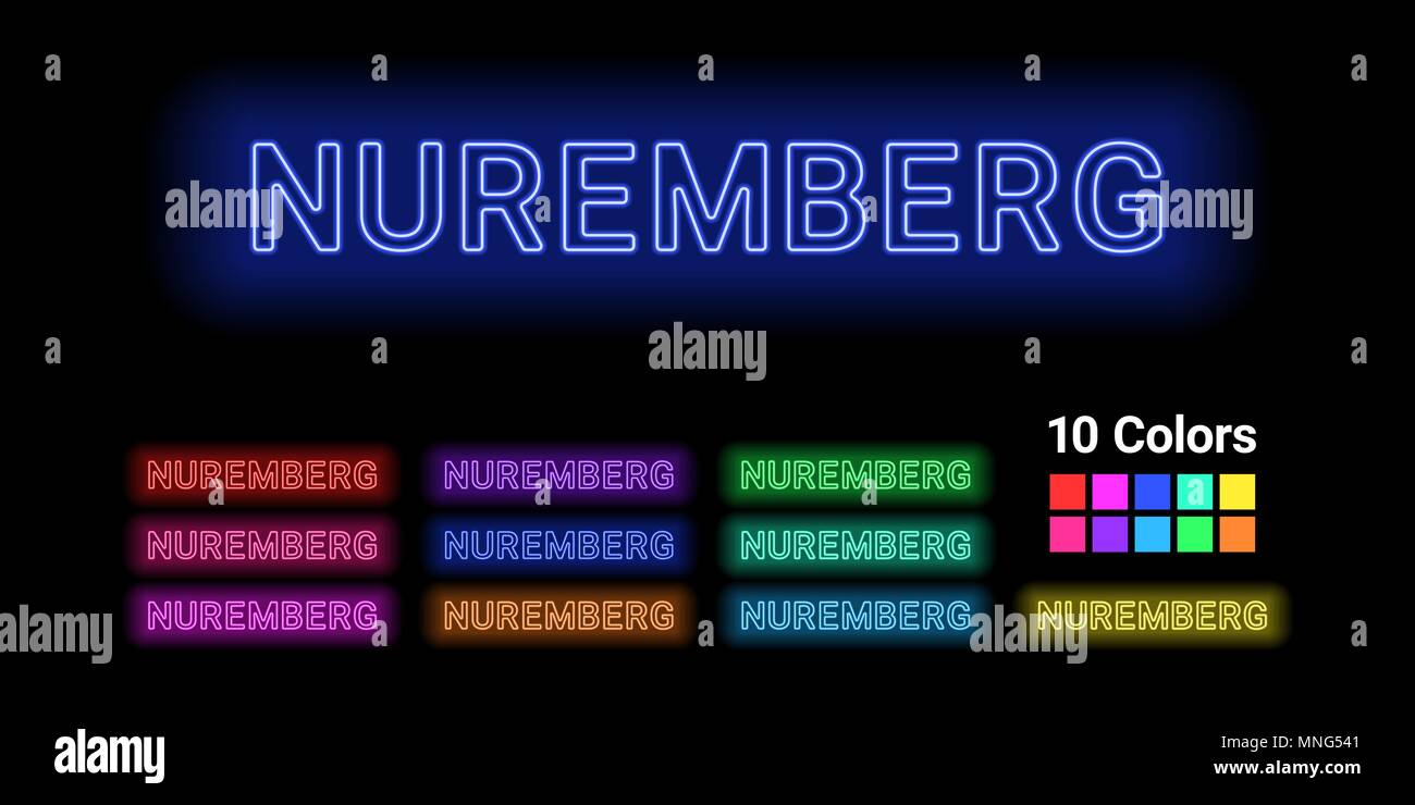 Neon name of Nuremberg city. Vector illustration of Nuremberg ...