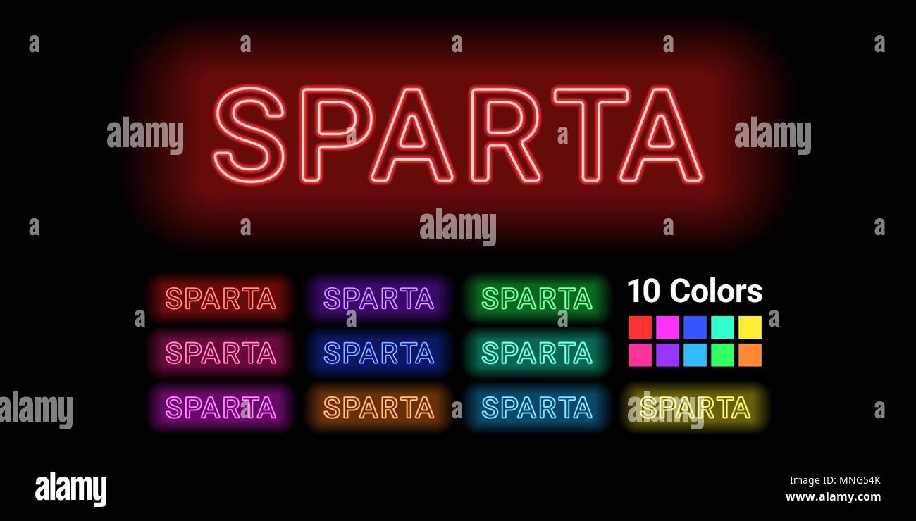 Neon name of Sparta city. Vector illustration of Sparta inscription ...