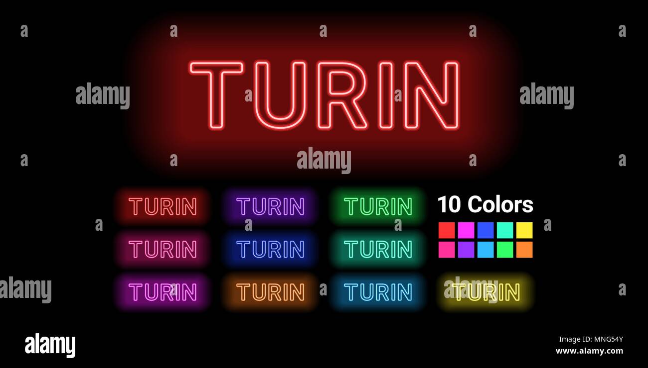 Neon name of Turin city. Vector illustration of Turin inscription ...