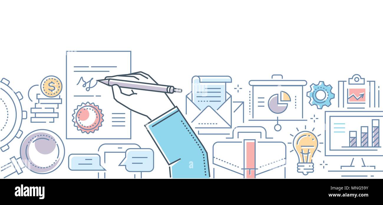 Signing a contract - modern line design style illustration Stock Vector ...