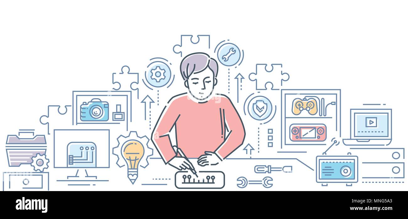Computer service center - line design style illustration Stock Vector ...