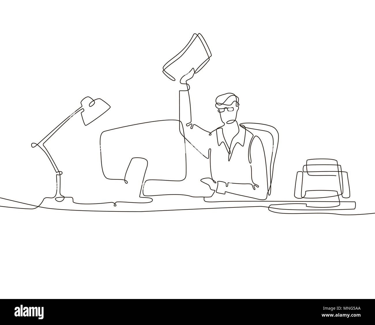 Office worker - one line design style illustration Stock Vector Image ...