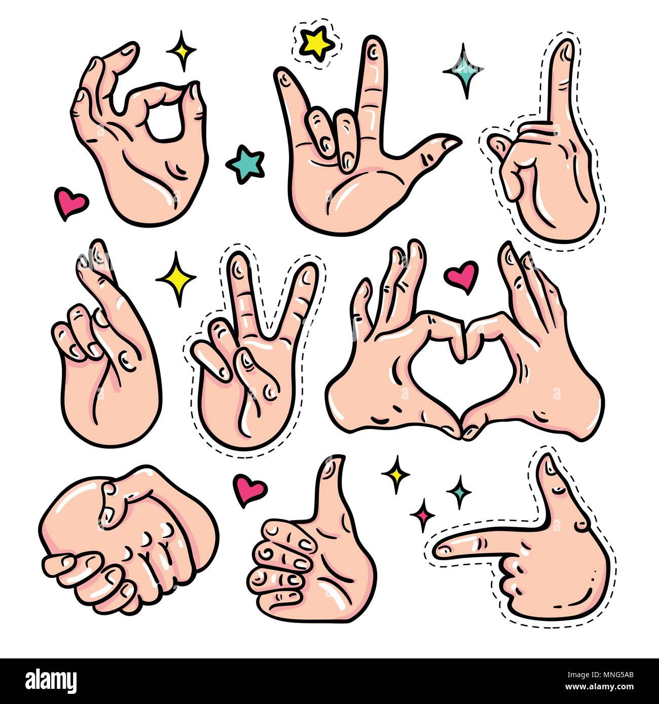 Hand gestures - vector isolated stickers set Stock Vector Image & Art ...