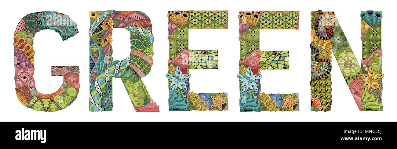 Word GREEN. Vector decorative zentangle object Stock Vector Image & Art ...