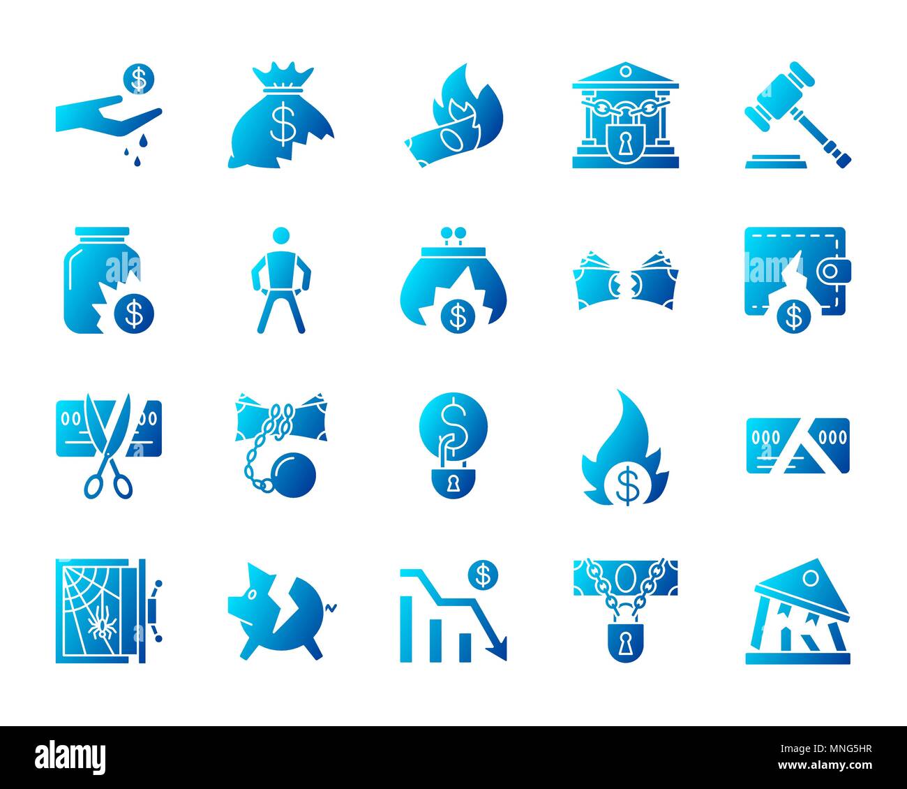 Bankruptcy silhouette icons set. Isolated on white web sign kit of ...