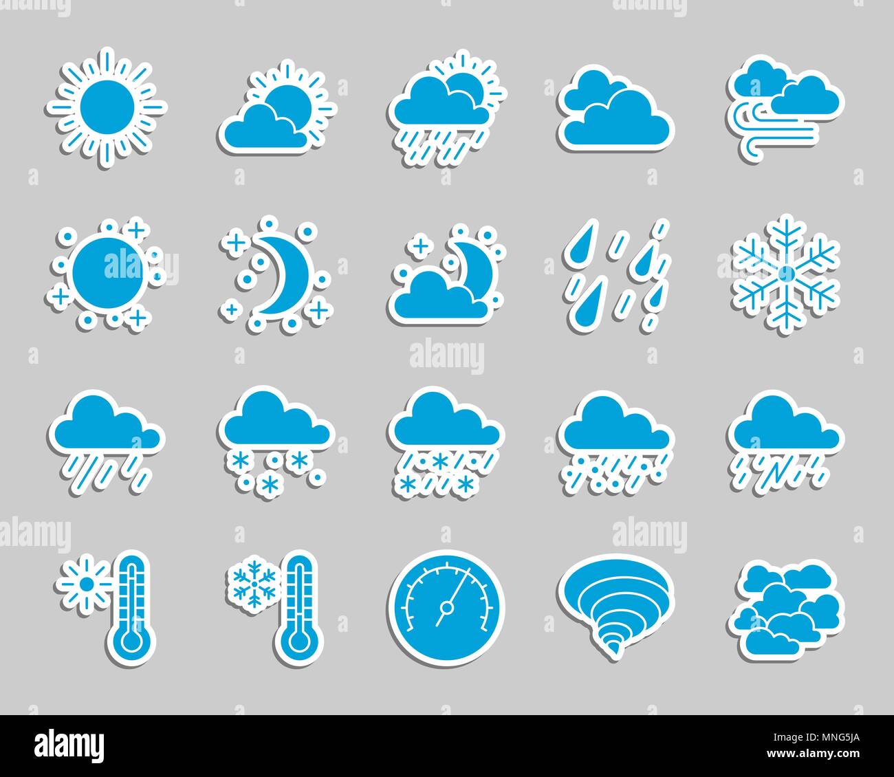 Weather silhouette sticker icons set. Web sign kit of meteorology ...