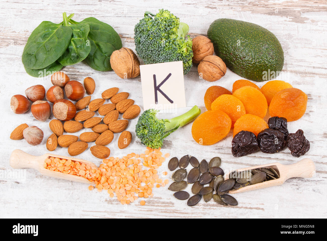 Fresh fruits and vegetables containing vitamin K, dietary fiber and ...