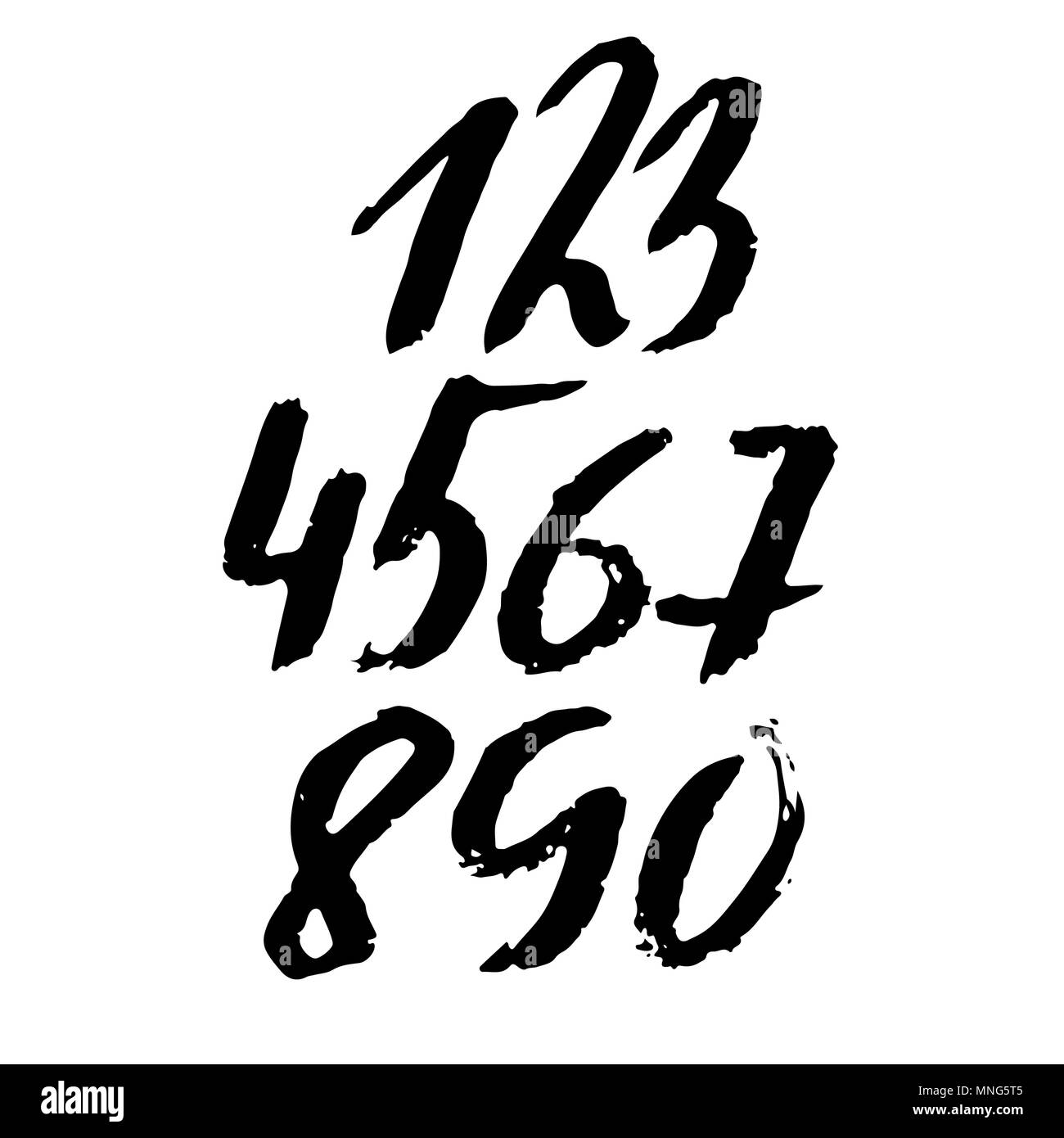 Set of calligraphic ink numbers. Textured brush lettering. Vector ...