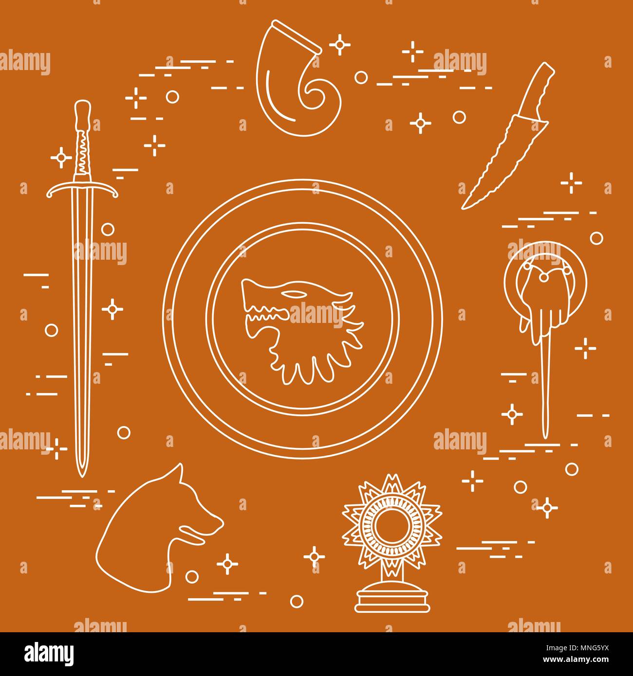 Symbols of the popular fantasy television series. Art and cinema theme ...