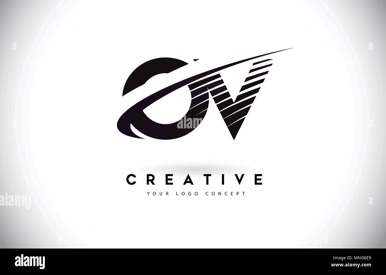 OV O V Letter Logo Design with Swoosh and Black Lines. Modern Creative ...