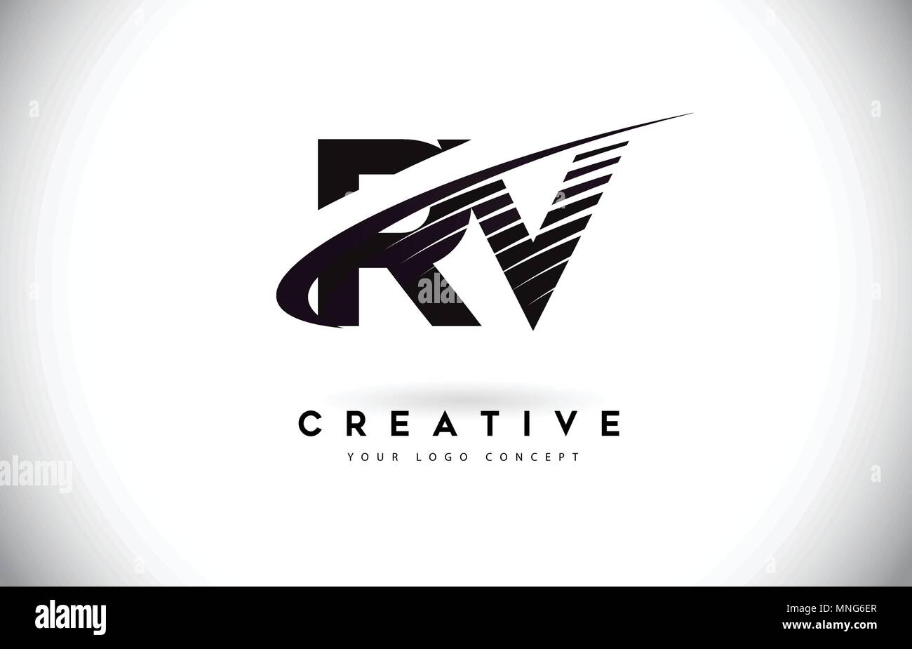 RV R V Letter Logo Design with Swoosh and Black Lines. Modern Creative zebra lines Letters ...