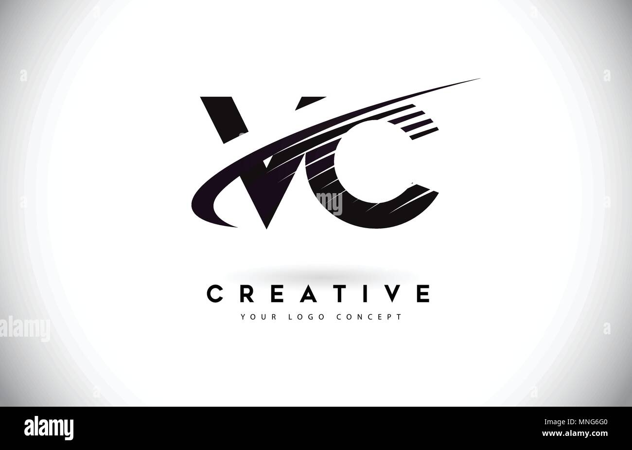 VC V C Letter Logo Design with Swoosh and Black Lines. Modern Creative ...