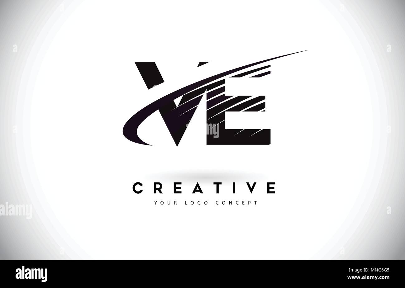 VE V E Letter Logo Design with Swoosh and Black Lines. Modern Creative ...