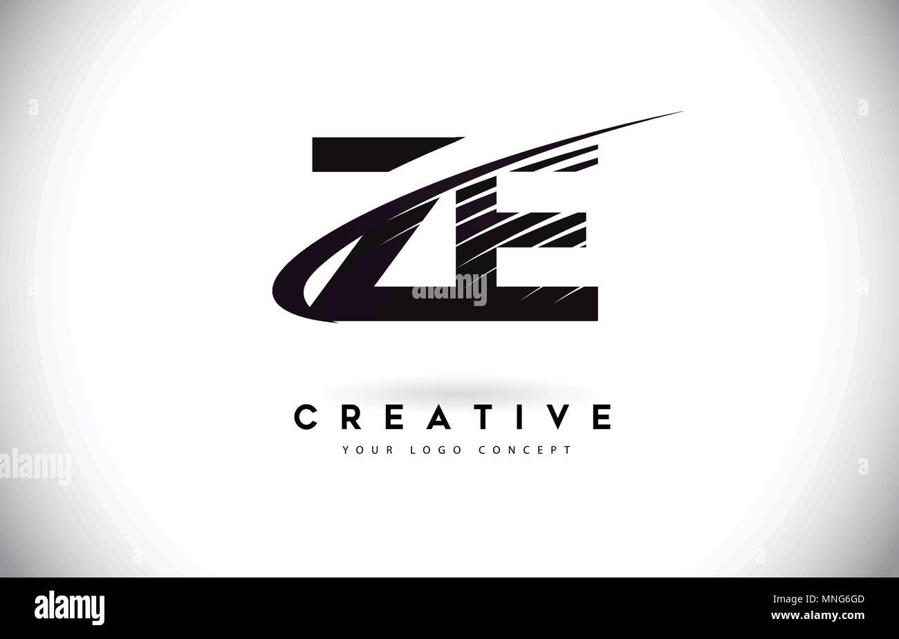 ZE Z E Letter Logo Design with Swoosh and Black Lines. Modern Creative ...