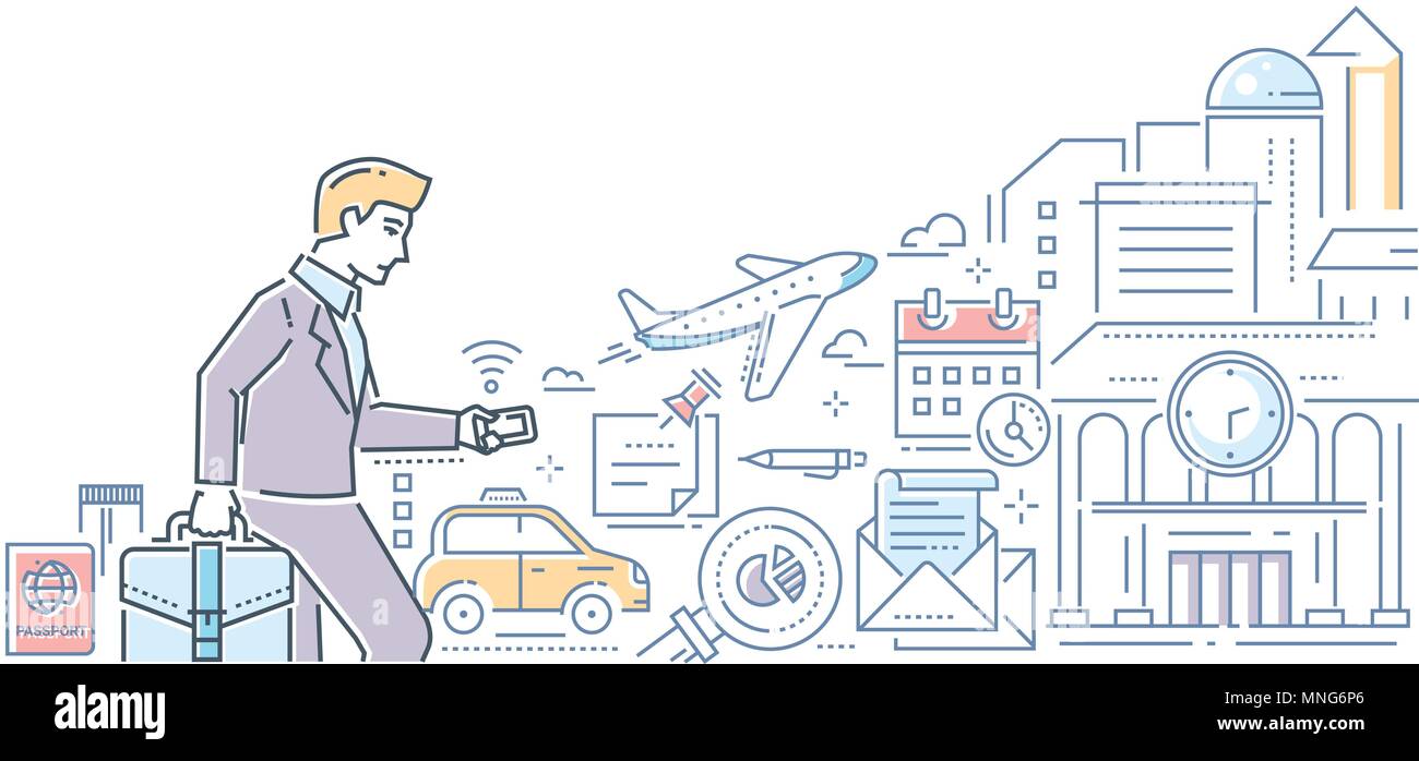 Business trip - modern line design style illustration Stock Vector ...