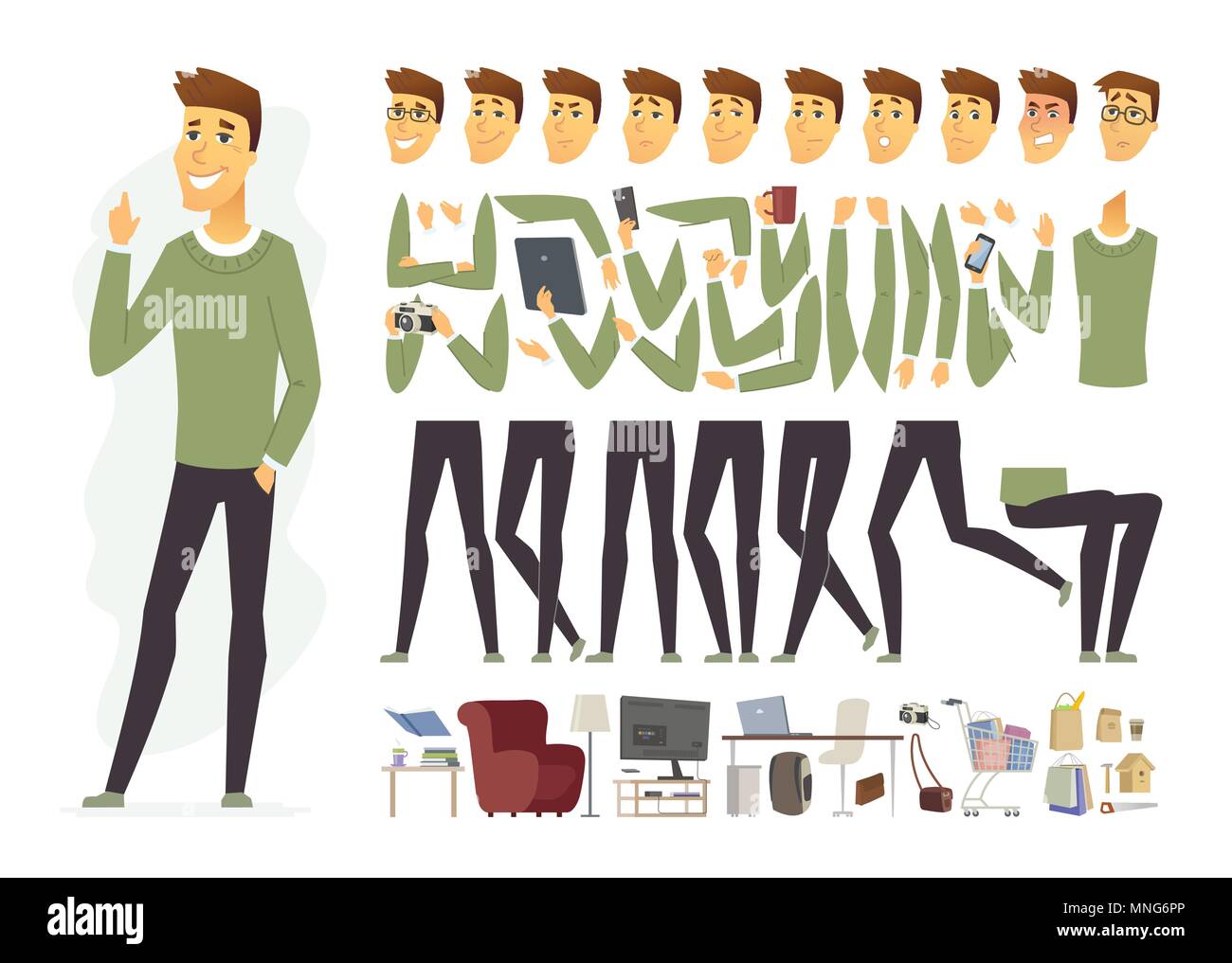 Cute man - vector cartoon people character constructor Stock Vector ... Cute man - vector cartoon people character constructor Stock Vector ...