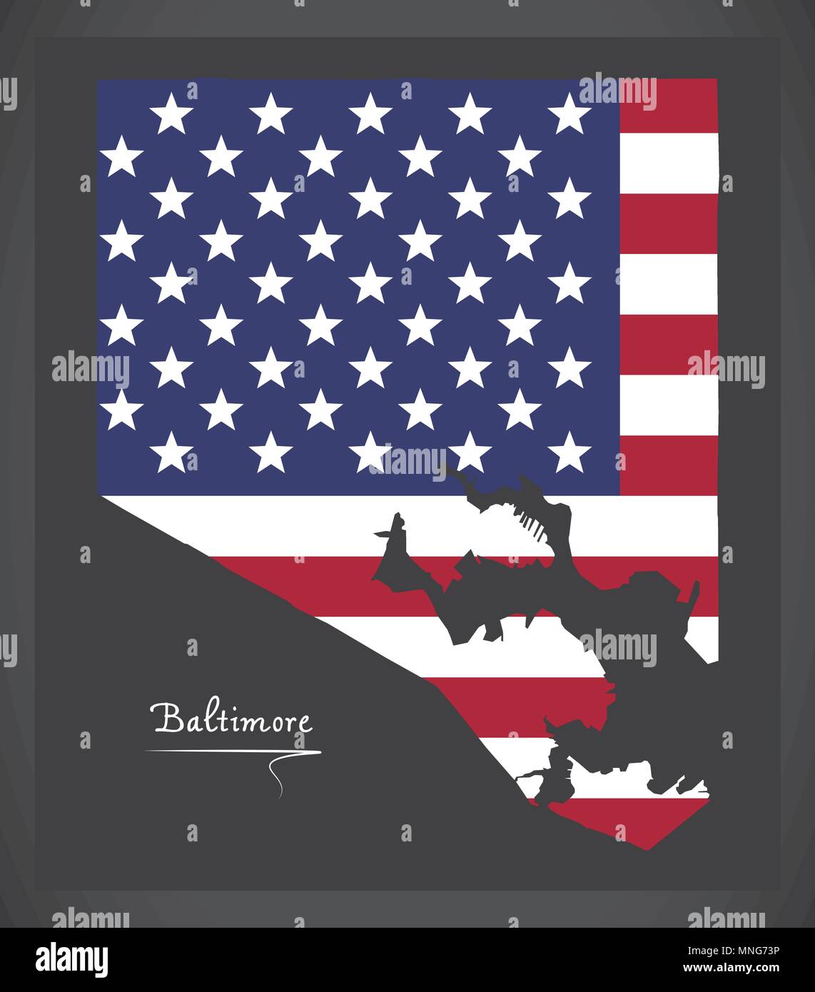 Baltimore Maryland map with American national flag illustration Stock ...