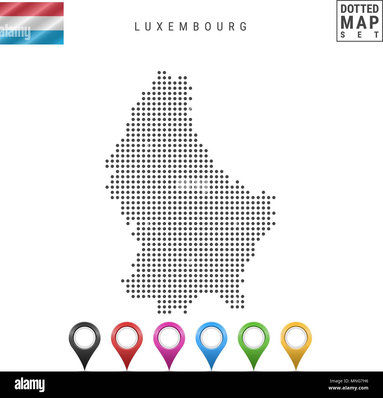 Dotted Map of Luxembourg. Simple Silhouette of Luxembourg. The National Flag of Luxembourg. Set ...