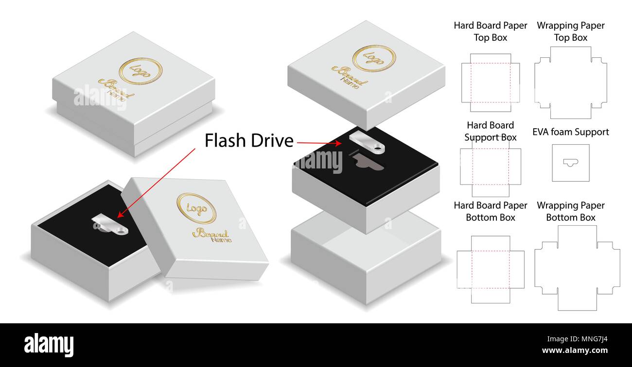 rigid box for flash drive packaging die-cut mockup Stock Vector Image ...