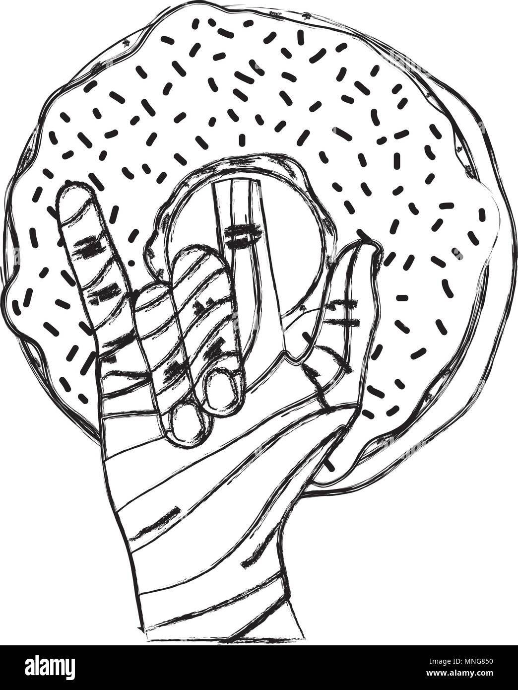 grunge decorative hand with rock sign and sweet donut Stock Vector ...