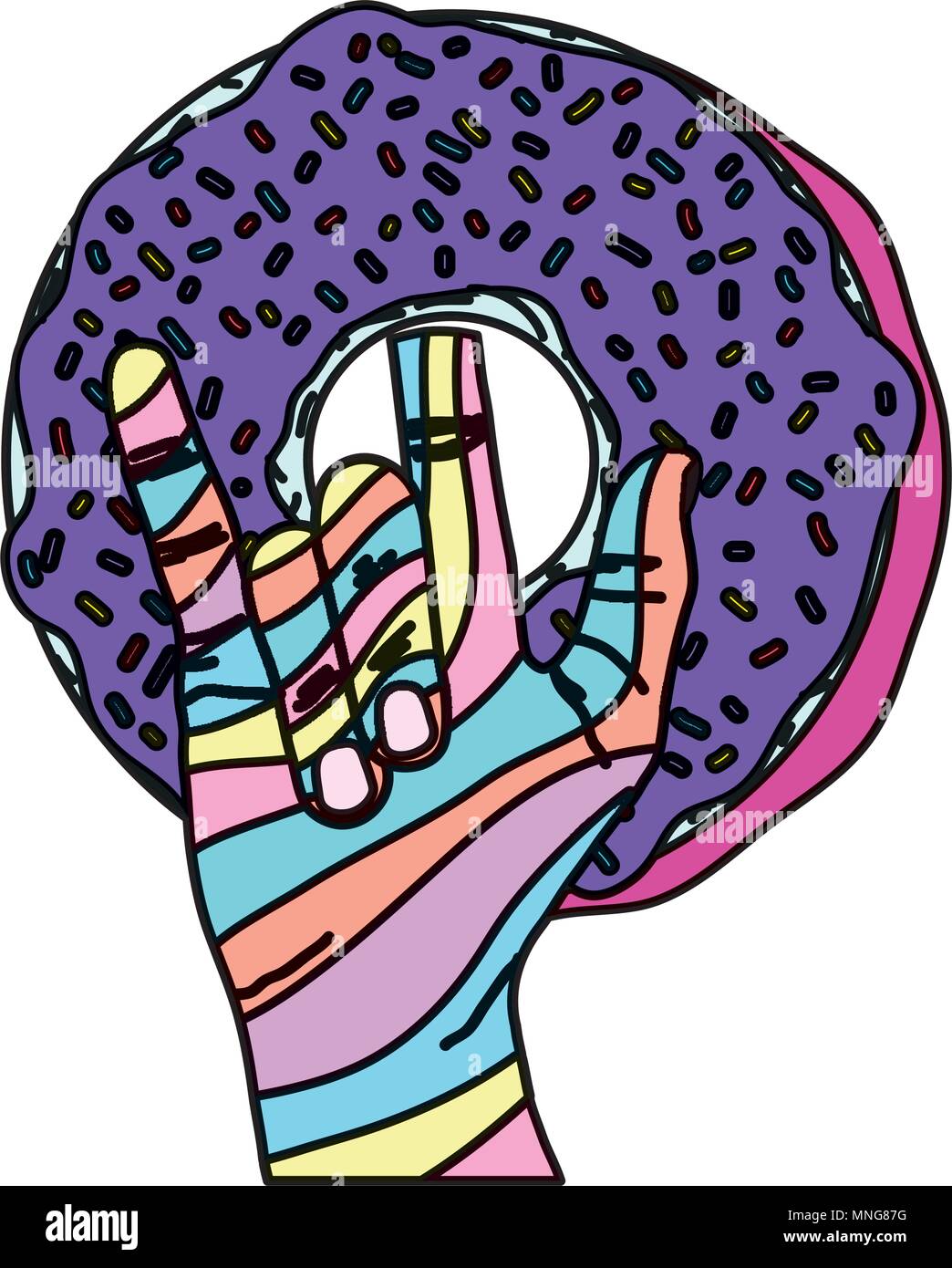 color decorative hand with rock sign and sweet donut Stock Vector Image ...