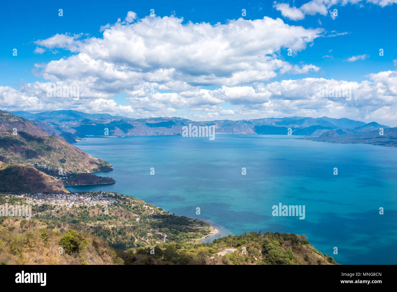 Viewpoint at lake Atitlan - view to the small villages San Marcos ...